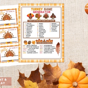 Thanksgiving Turkey Name Game, Printable or Virtual Turkey Day Name ...