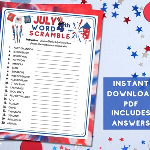 July 4th Party Word Scramble Activity for Adults Kids, Family Reunion ...