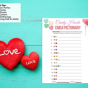 Valentines Day Candy Heart Emoji Pictionary Game,virtual or Printable V ...