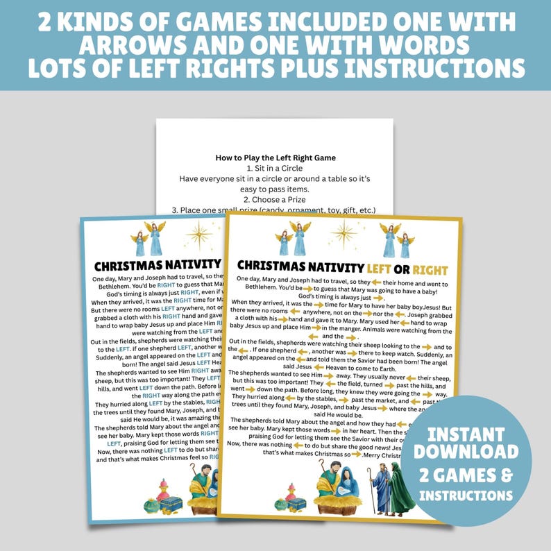 Christmas Nativity Left Right Game Printable, Bible Story Passing Game ...