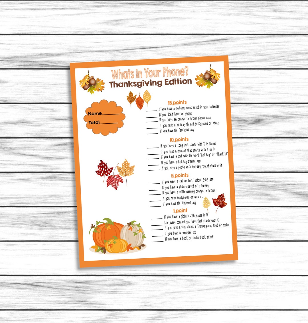 Thanksgiving Game, Whats in Your Phone, Kid Thanksgiving Game ...