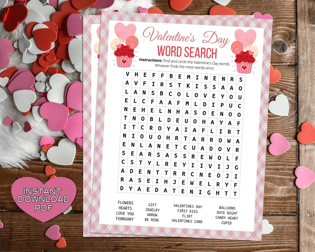 Valentines Day Word Search Find Game -classroom Office Valentines Day ...