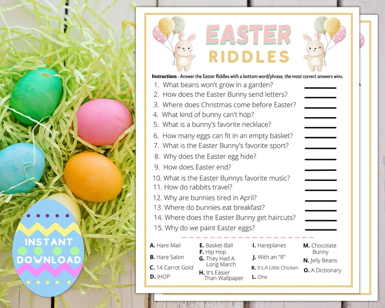 Fun Easter Riddles Printable Game Family Activity Kids or - Etsy