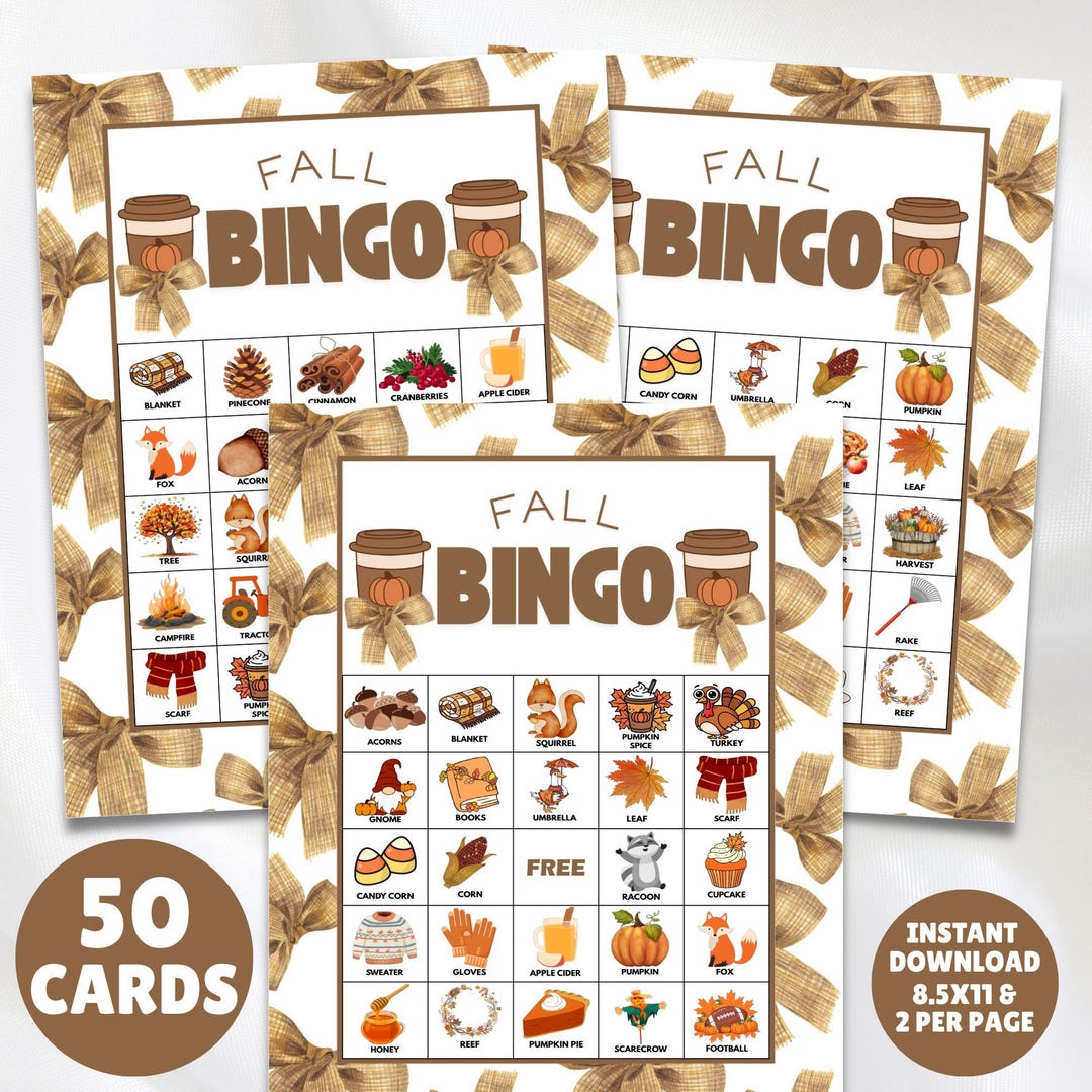 Fall Printable Bingo Cards | Autumn Group Activity | Thanksgiving ...