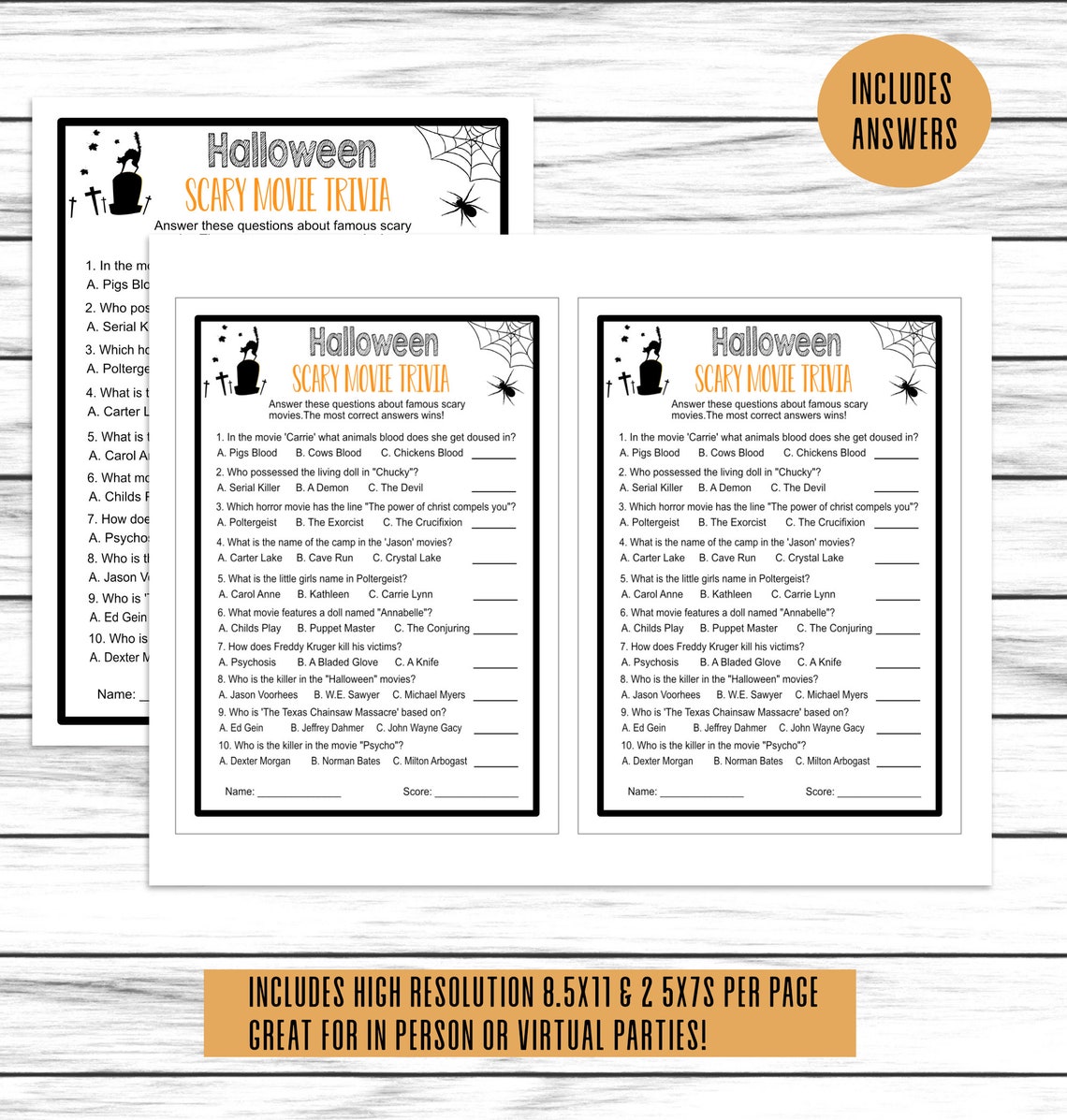 Halloween Scary Movie Trivia Game Virtual or Printable - Etsy