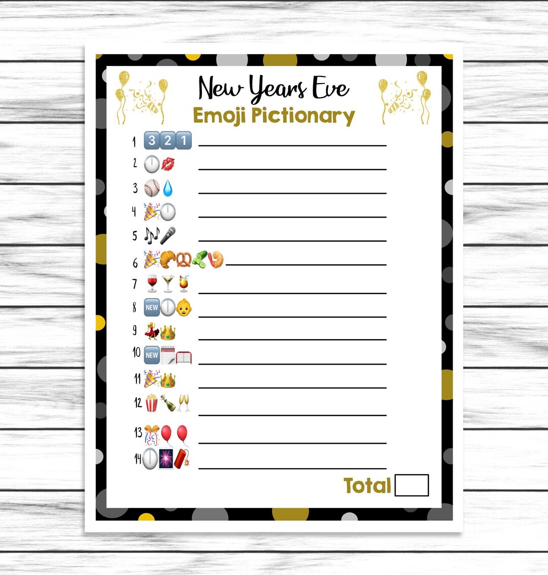 New Years Emoji Pictionary Game, Printable or Virtual Holiday Party ...