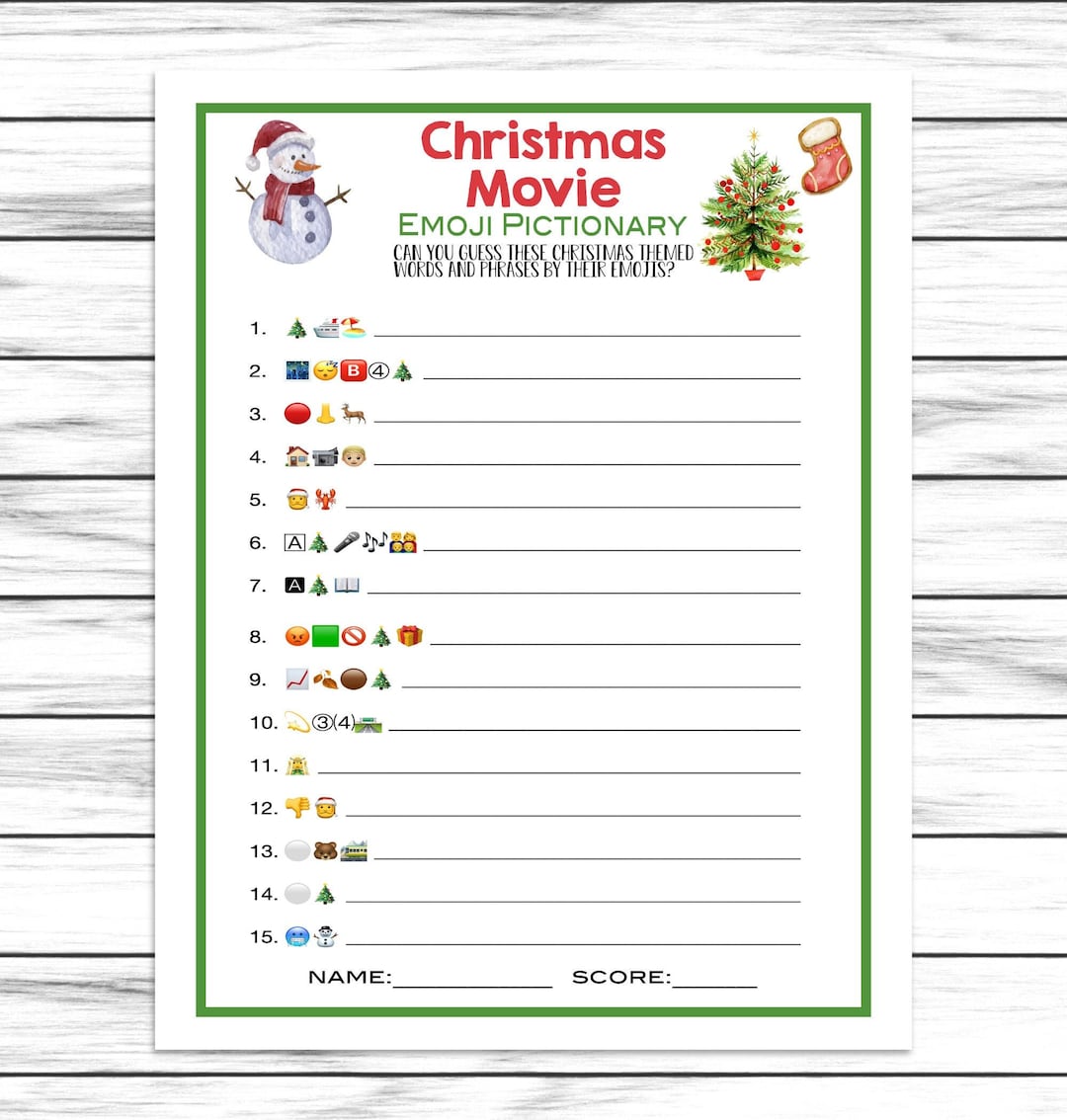 Christmas Movie Emoji Pictionary Game, Printable or Virtual Holiday ...