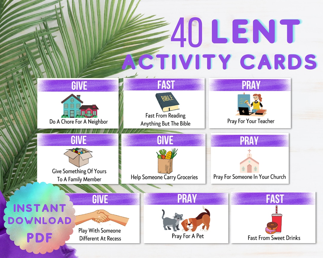 Lent Printable Kids Activity Cards, Childrens Lenten Activities, Lent ...