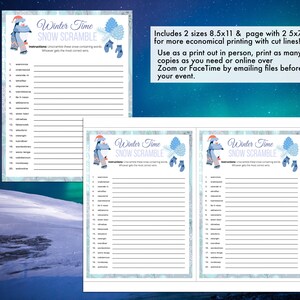 Snow Word Scramble Winter Party Game, for Adults Kids, Classroom ...