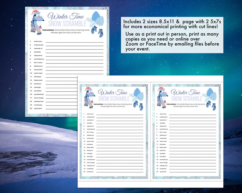 Snow Word Scramble Winter Party Game, for Adults Kids, Classroom ...