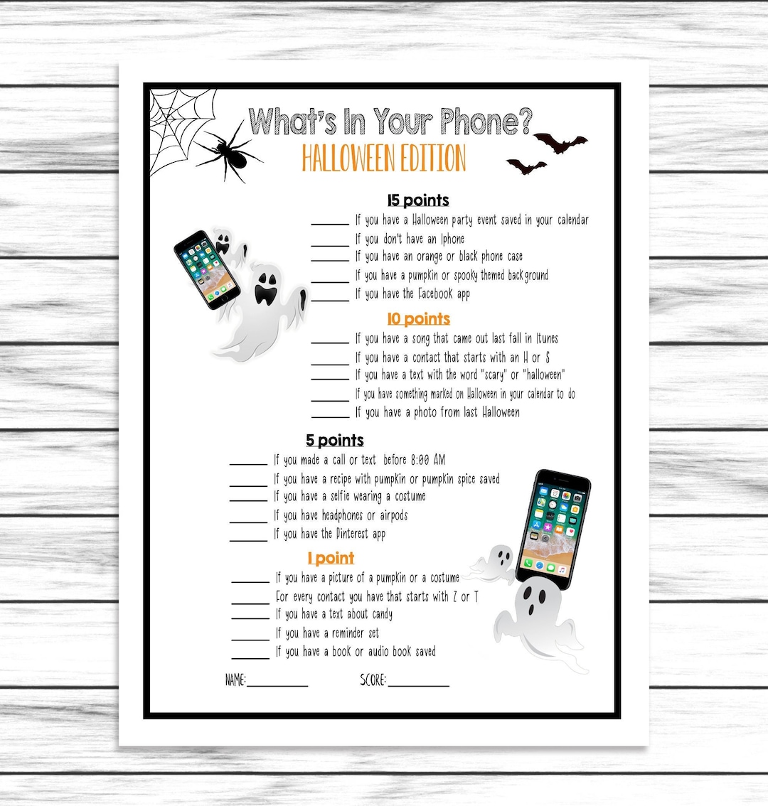 Halloween Whats in Your Phone Game Virtual or Printable - Etsy