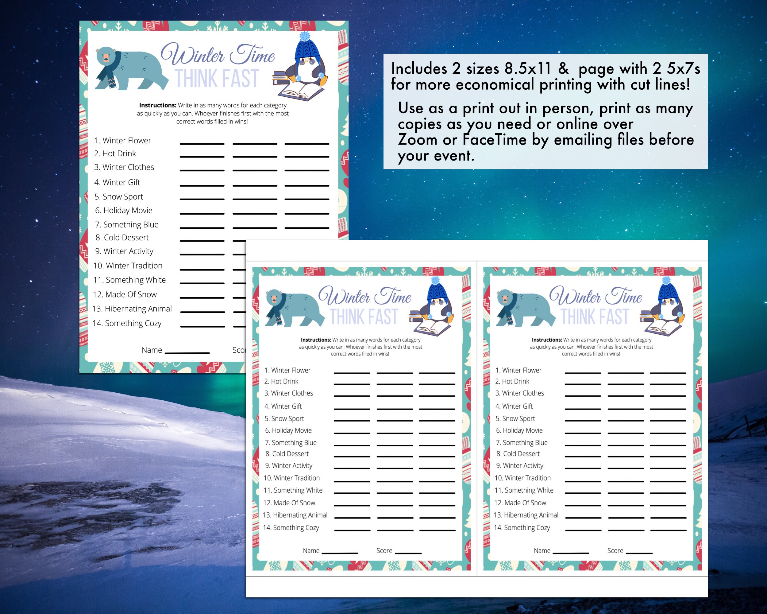 Winter Think Fast Word Party Game, for Adults Kids, Classroom, Office ...