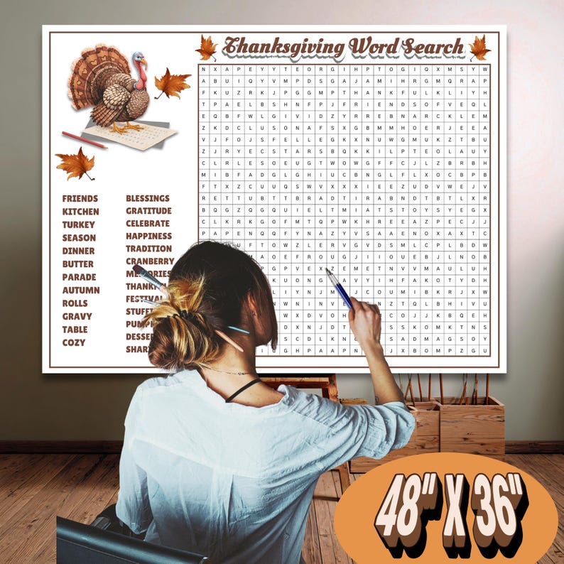 Giant Thanksgiving Word Search | Printable 48x36 Large Print Game | Fun ...