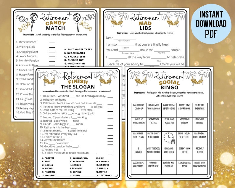 Printable Retirement Party 7 Game Bundle | Retiree Party Quizzes | Co ...