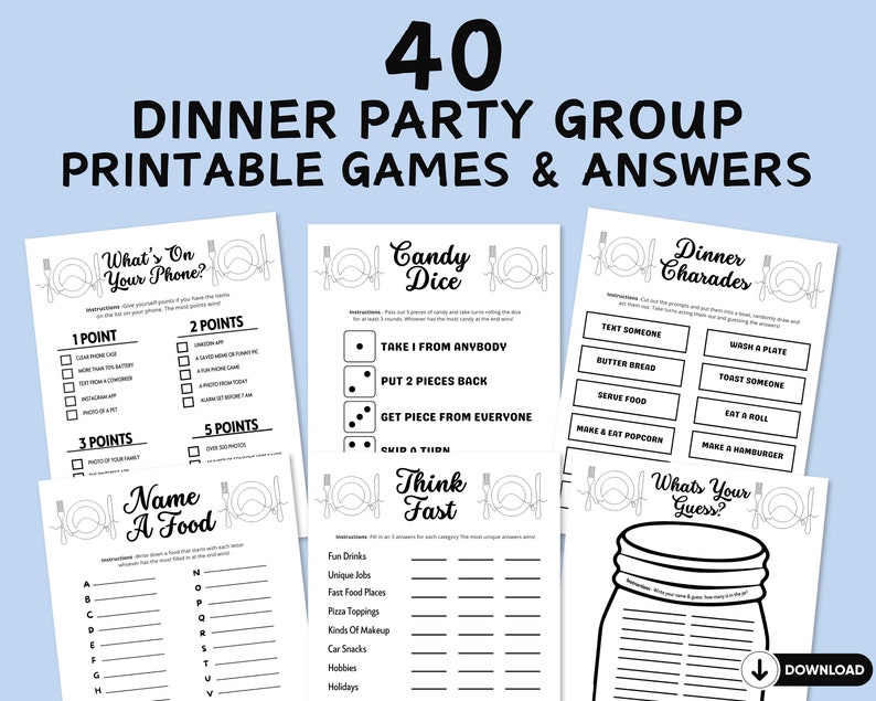 Printable Family Friends Dinner Party Games | Work Icebreaker Games ...
