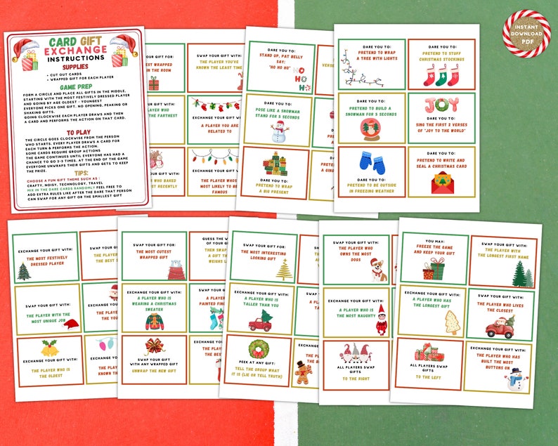 Christmas Gift Exchange Yankee Swap Cards, Printable Group Xmas Present ...