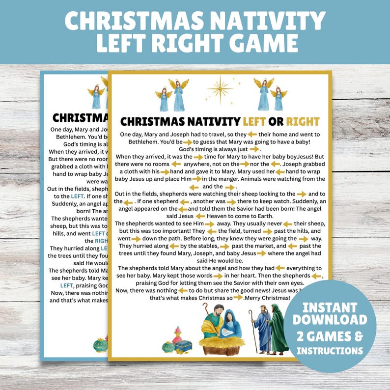 Christmas Nativity Left Right Game Printable, Bible Story Passing Game ...