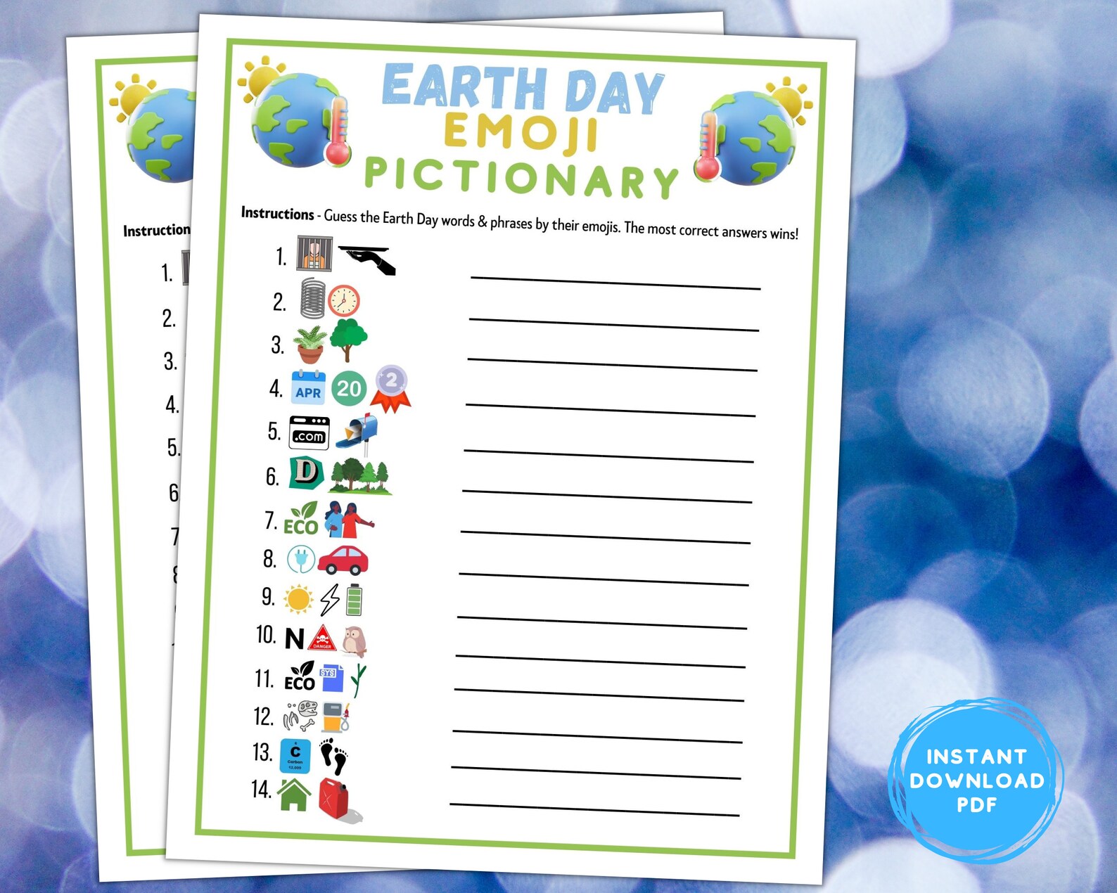 Printable Earth Day Emoji Pictionary Game | Classroom Work Church Party ...