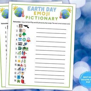 Printable Earth Day Emoji Pictionary Game | Classroom Work Church Party ...