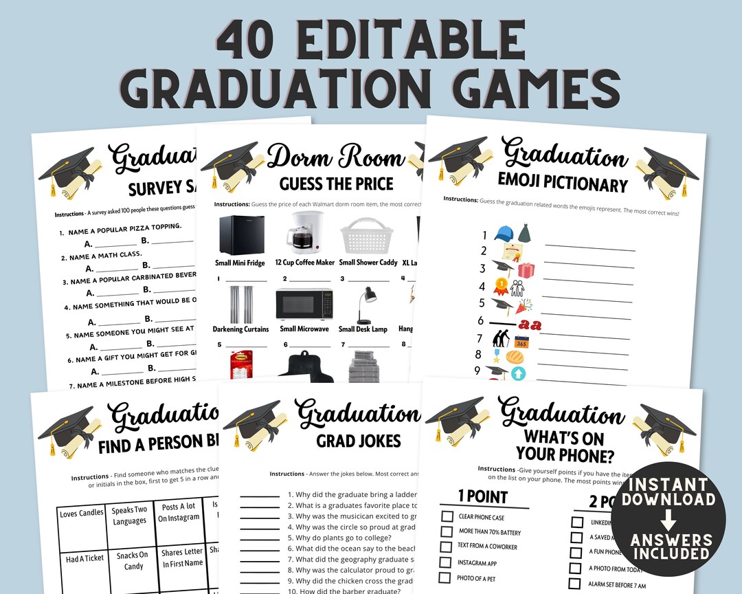 Graduation Party Editable Games Mega Bundle | Printable Adult Kids ...