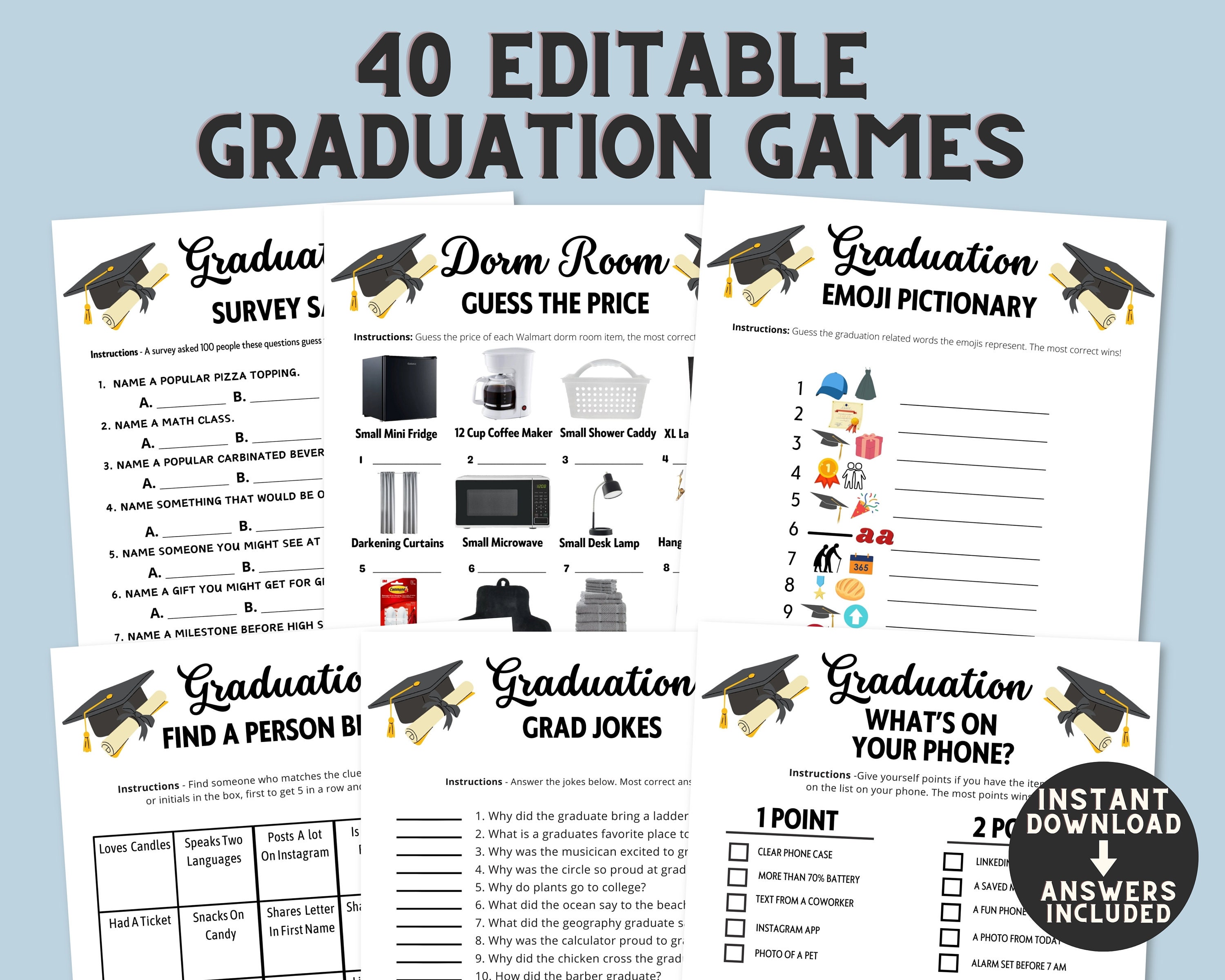 Graduation Party Editable Games Mega Bundle | Printable Adult Kids ...