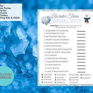 Snow Match Trivia Winter Party Game for Adults Kids - Etsy