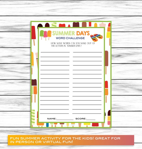 Summer Word Challenge Party Game Word Find Game for Adults - Etsy