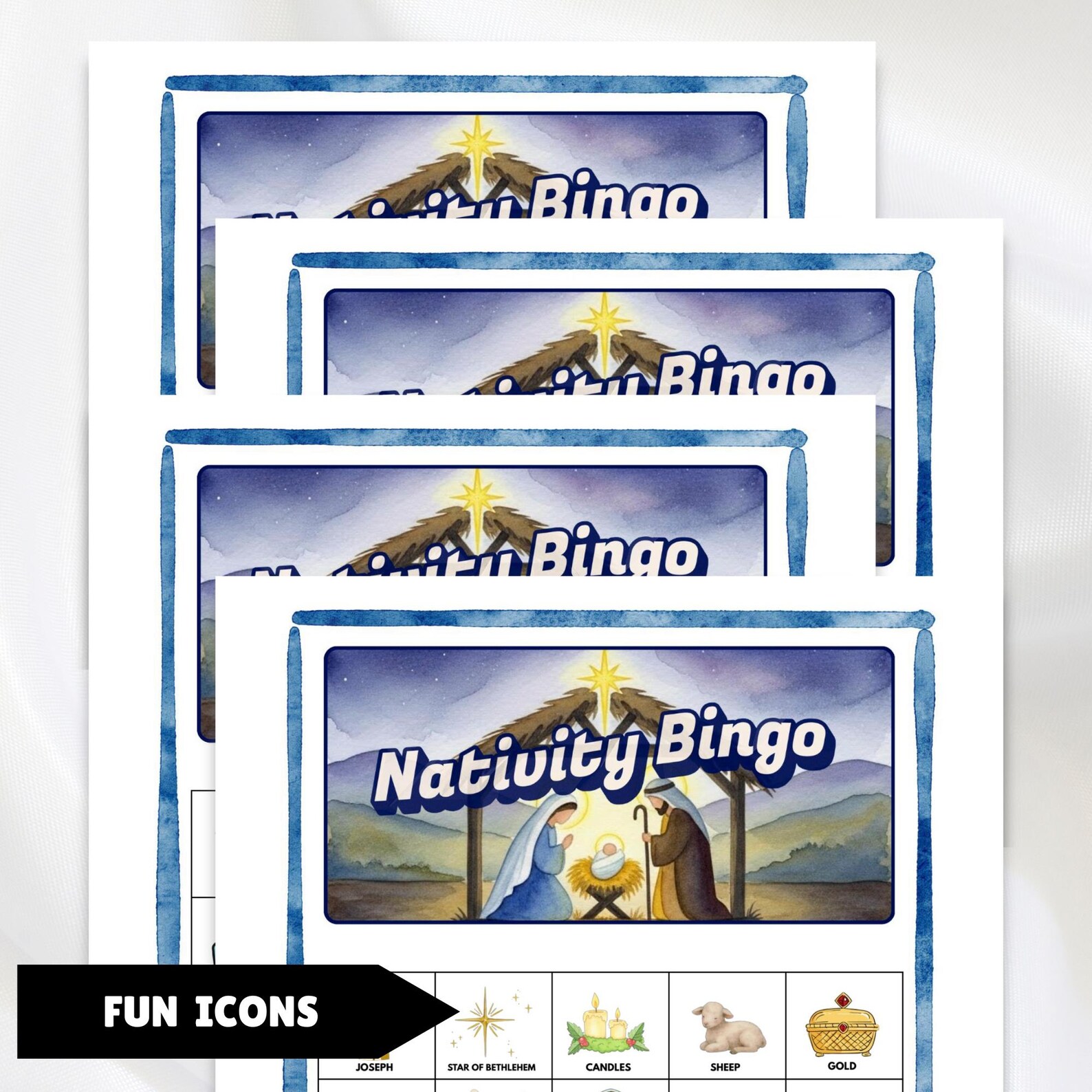 Nativity Bingo Game | 100 Cards | Watercolor Christian Christmas Story Activity Jesus Birth ...