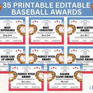 Printable Editable Baseball Team End of Season Award Certificates ...