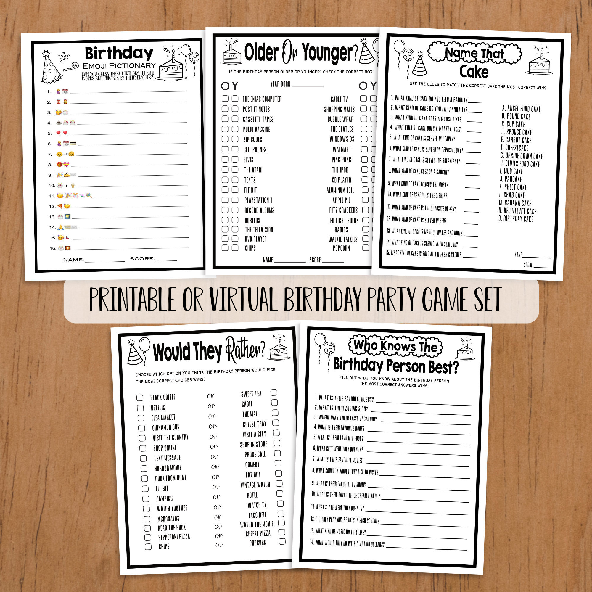 Adult Birthday Games Pack for Him or Her, Womens Mens Kids Birthday ...