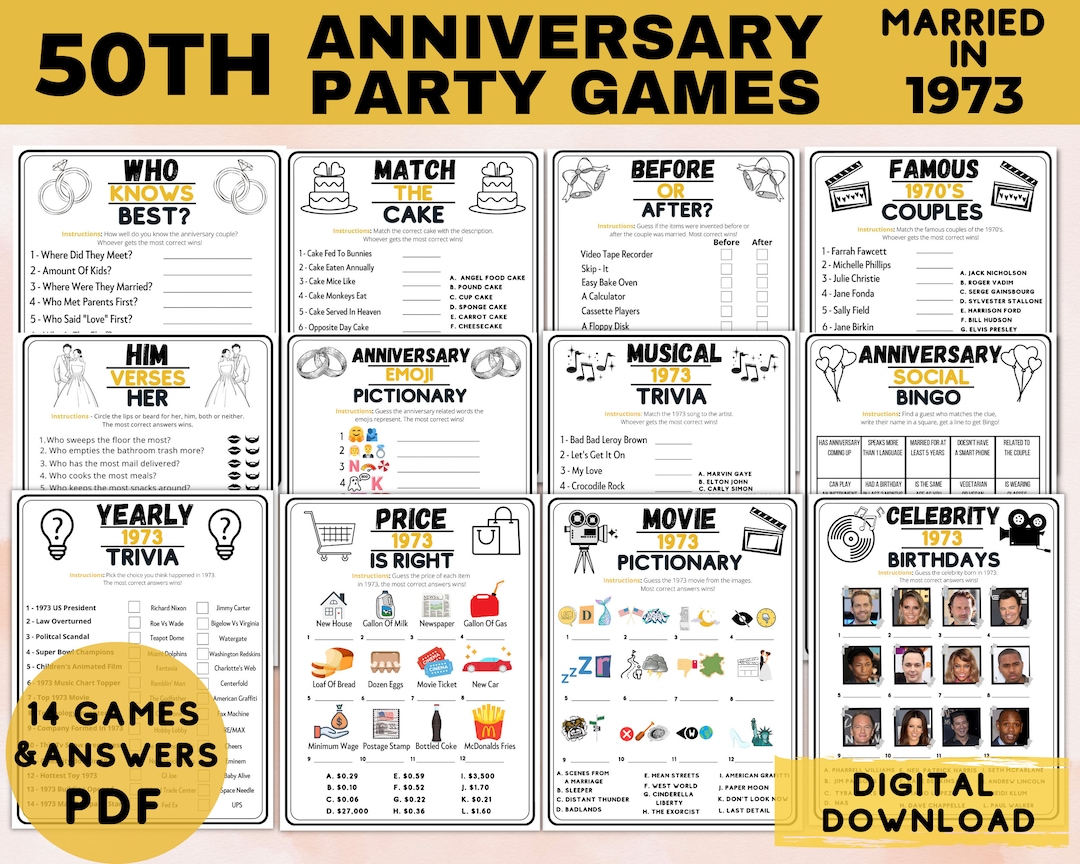 50th Anniversary Party Games, 50th Wedding Anniversary Party, Gold ...