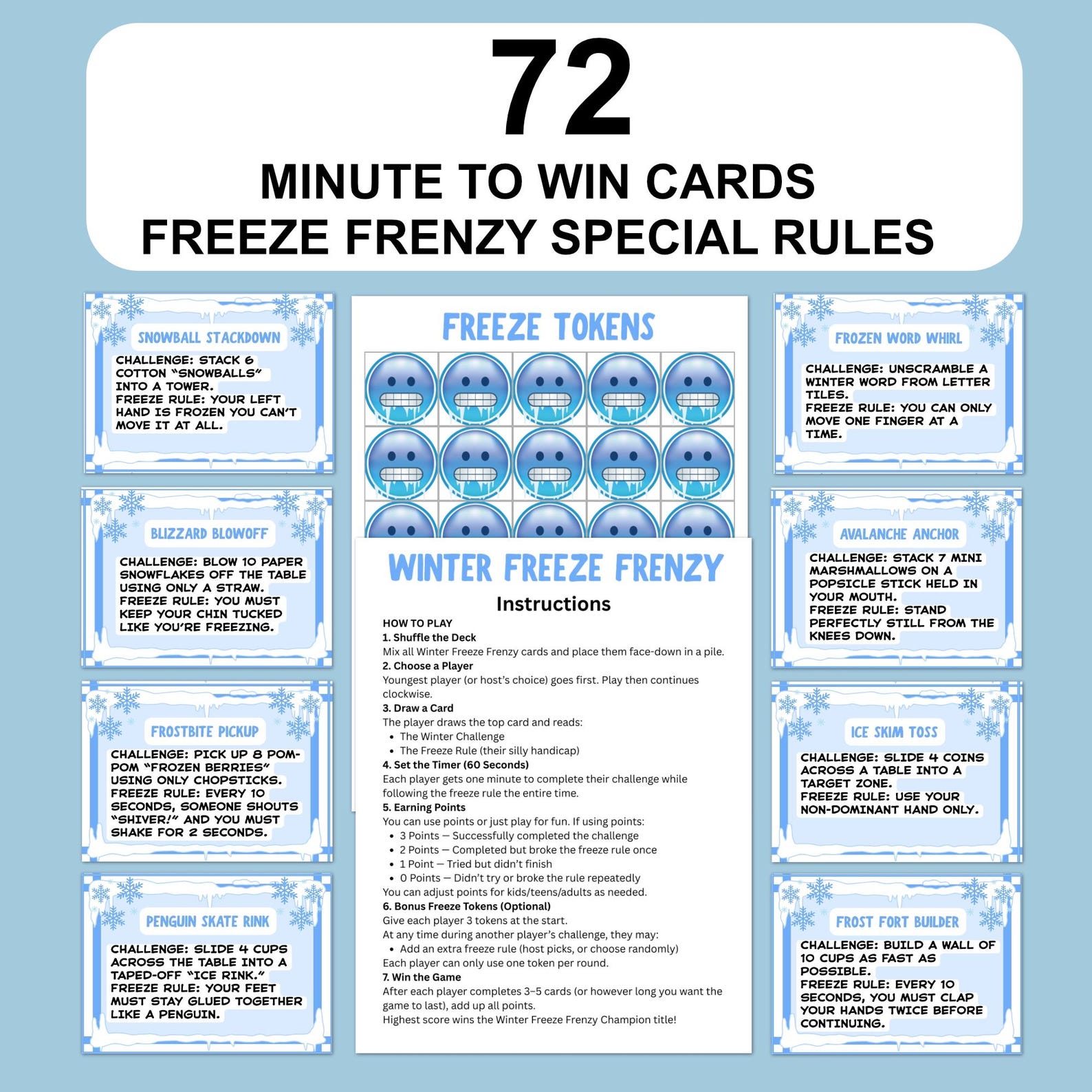 Winter Minute Win Challenge Cards . Printable Winter Activity Ideas ...