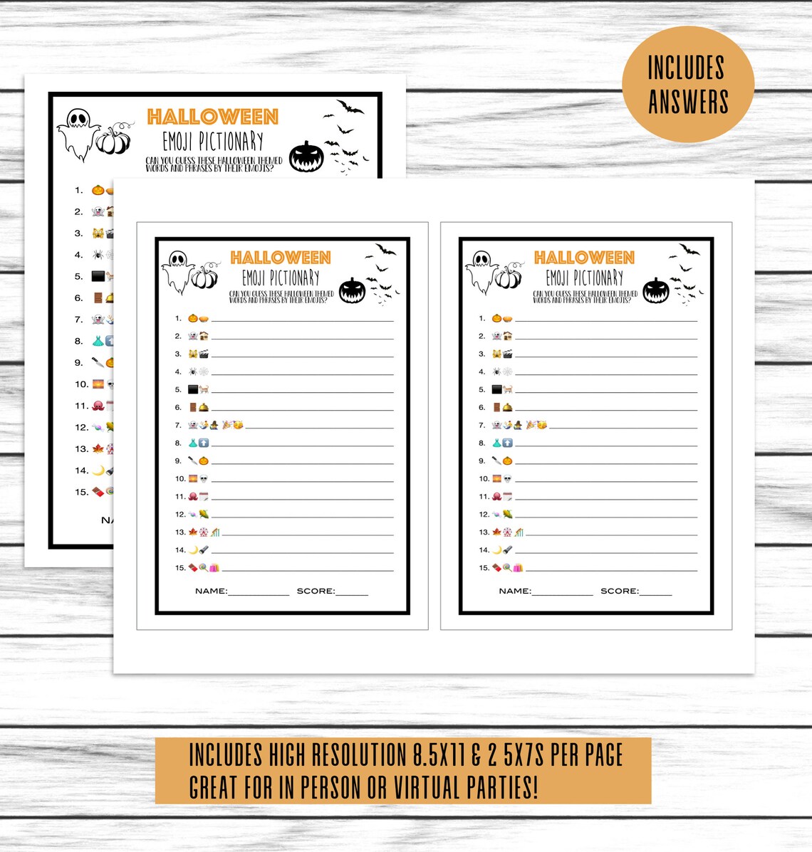 Halloween Emoji Pictionary Game Virtual or Printable | Etsy