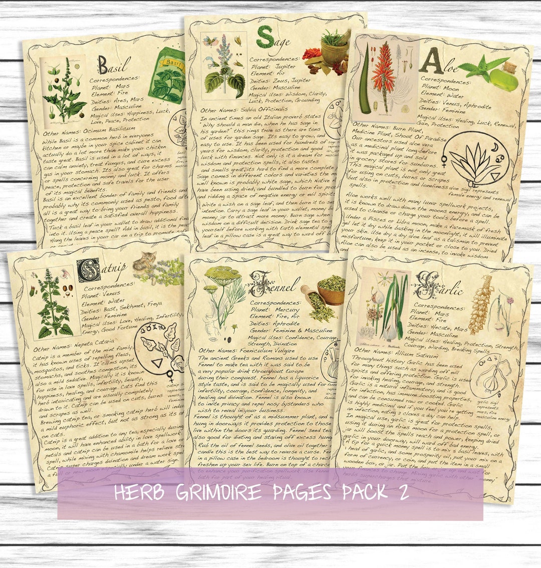 Basic Witchcraft Grimoire Printable Pages, Book of Shadows Pages, Herbs ...