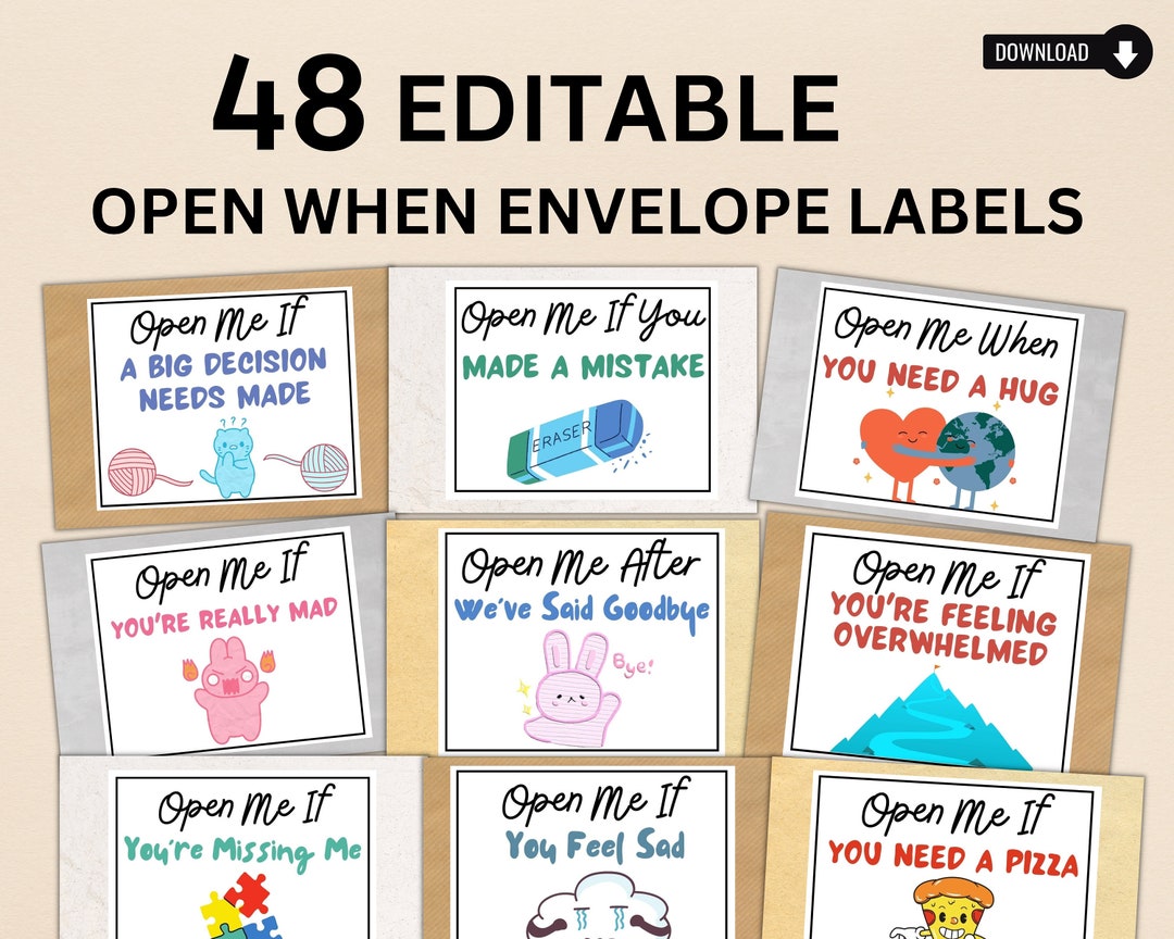 Editable Open When Envelopes for College Students | Long Distance Open ...