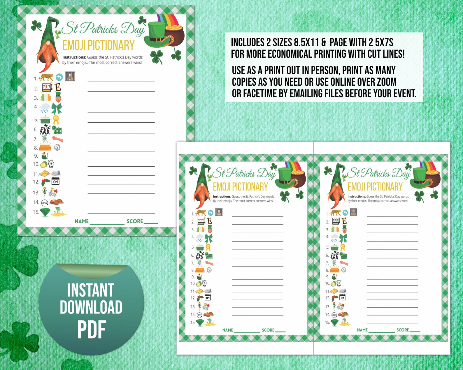 St Patricks Day Emoji Pictionary Game, Saint Pattys Party Quiz ...