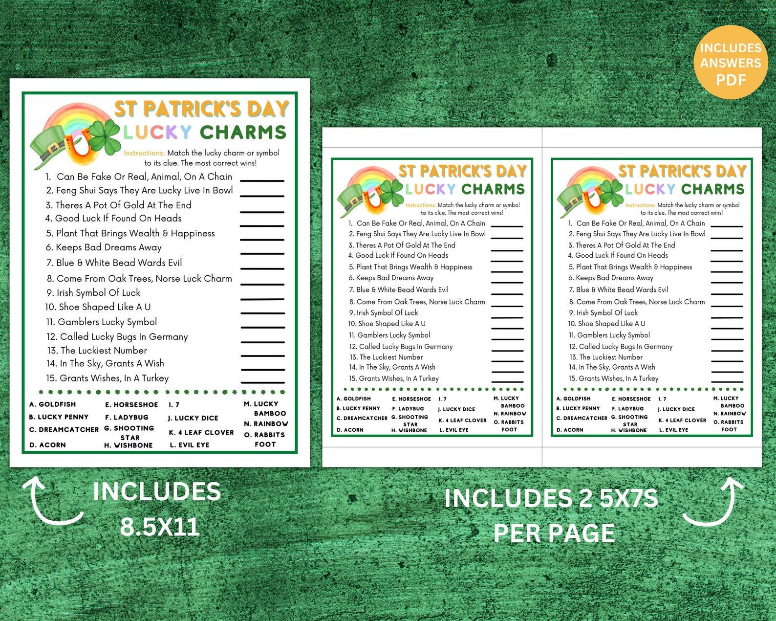 Printable St Patricks Day Lucky Charm Game Irish Quiz St - Etsy