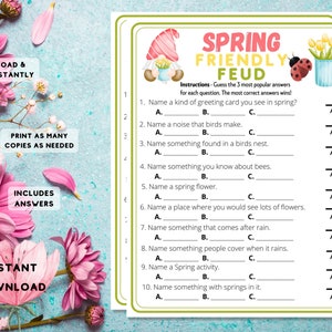 Spring Friendly Feud Trivia Printable Game | Adults Kids Fun Party ...