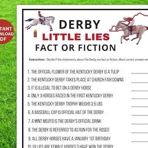 Kentucky Derby Fact or Fiction Game | Belmont Party Quiz | Adults Kids ...