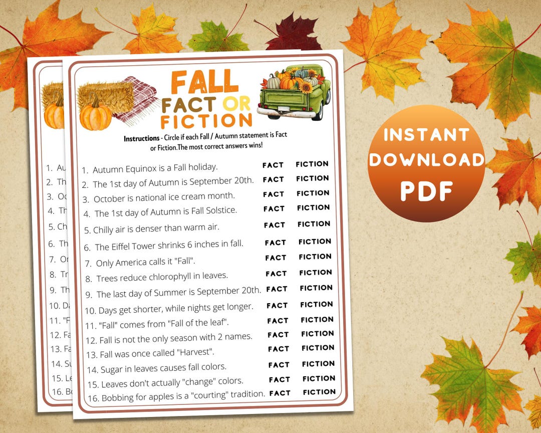 Fall Fact or Fiction Quiz Printable Ideas Game | Autumn Family Activity ...