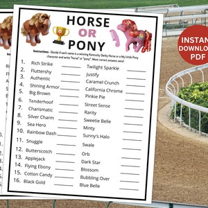 Kentucky Derby Horse or Pony Trivia Game | Triple Crown Party Activity ...