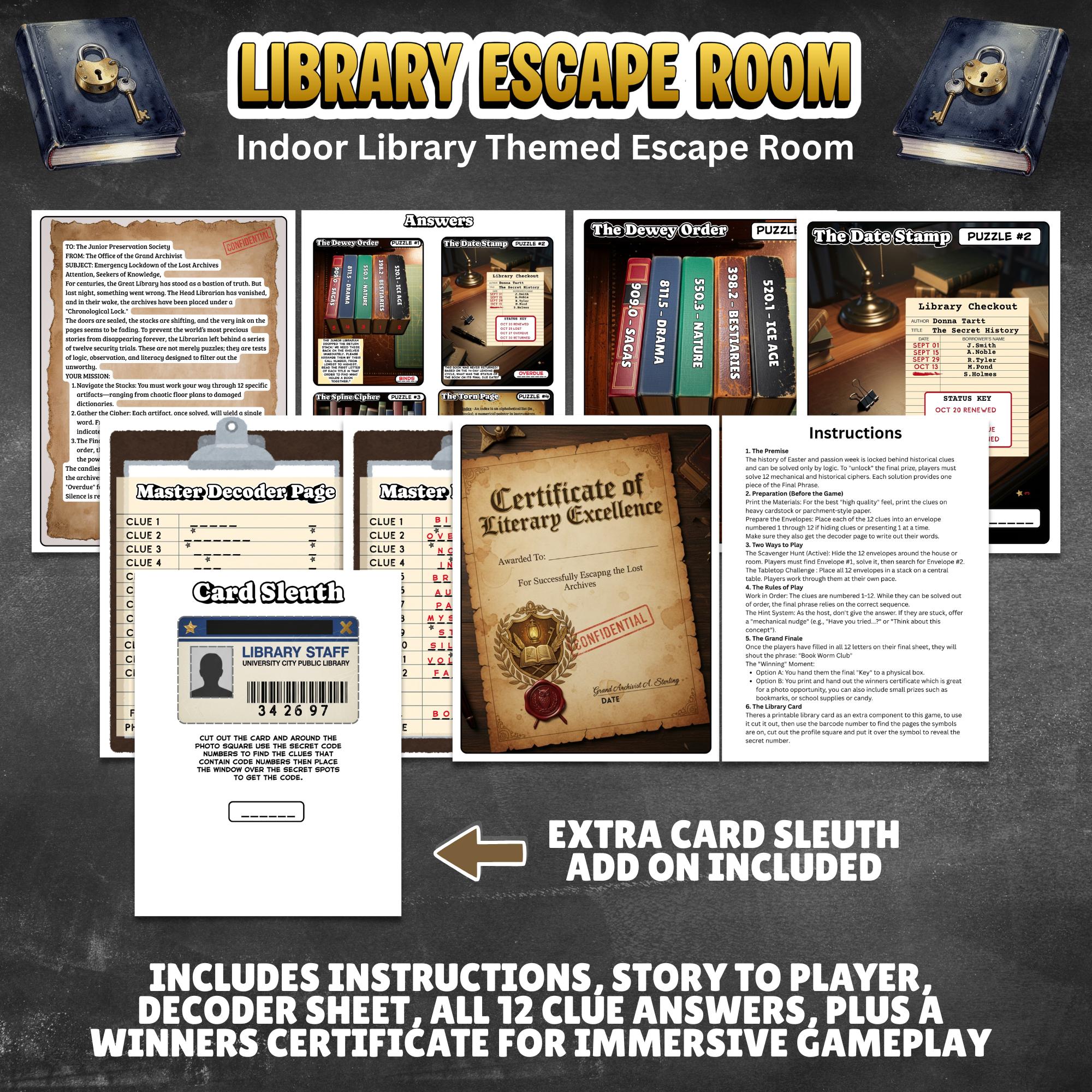 Library Escape Room Game Printable | the Lost Archives Mystery ...