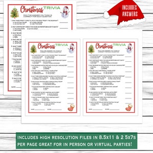 Christmas Trivia Game, Printable or Virtual Holiday Party Game for Kids ...