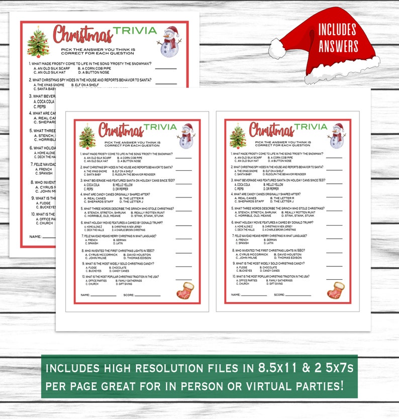 Christmas Trivia Game, Printable or Virtual Holiday Party Game for Kids ...