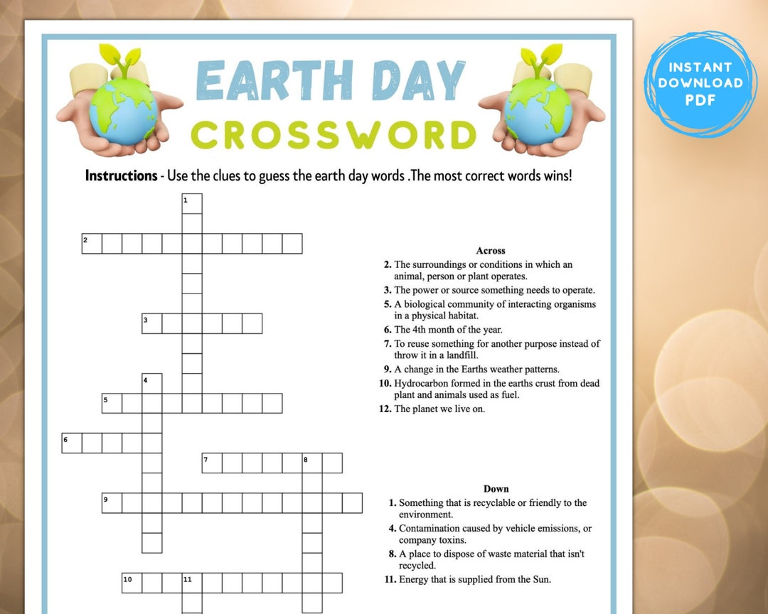 Earth Day Crossword Puzzle Game | Printable Spring Party Word Game for ...