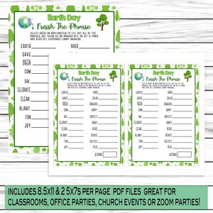 Earth Day Finish the Phrase Game, Earth Day Game for Kids, Adults ...