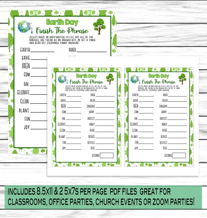 Earth Day Finish the Phrase Game Earth Day Game for Kids - Etsy