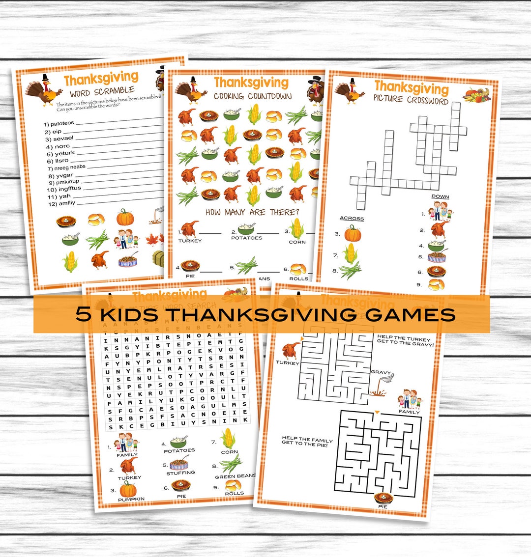 Thanksgiving Kids Table Game Set, Mazes, Word Scramble, Counting ...
