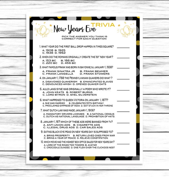 New Years Eve Trivia Game Printable or Virtual Holiday Party - Etsy