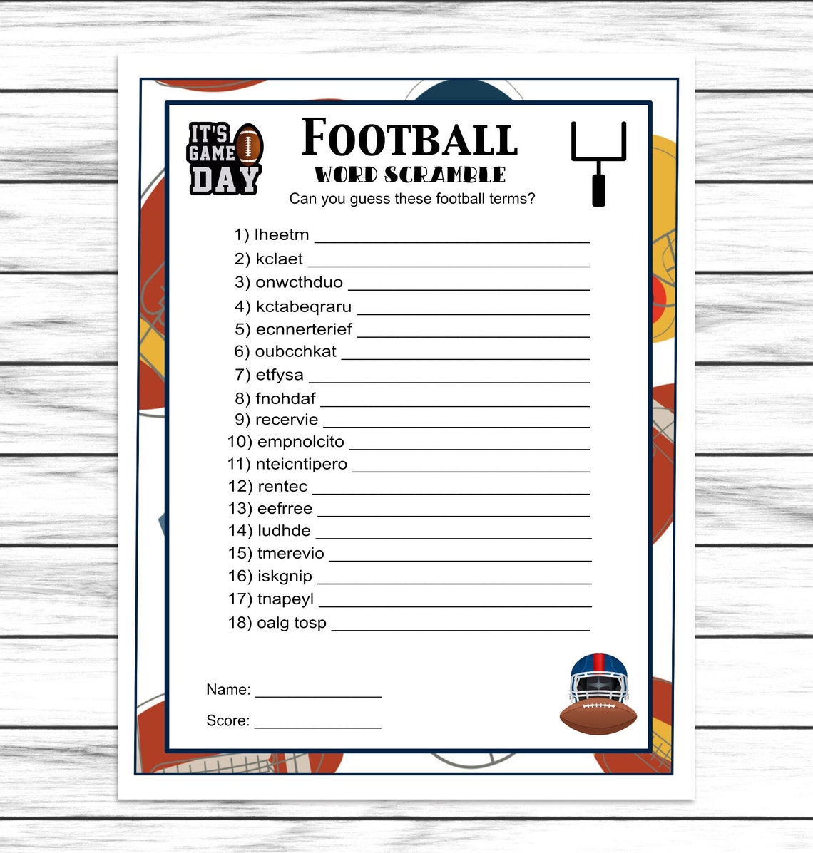 Football Word Scramble Printable or Virtual Football Party | Etsy
